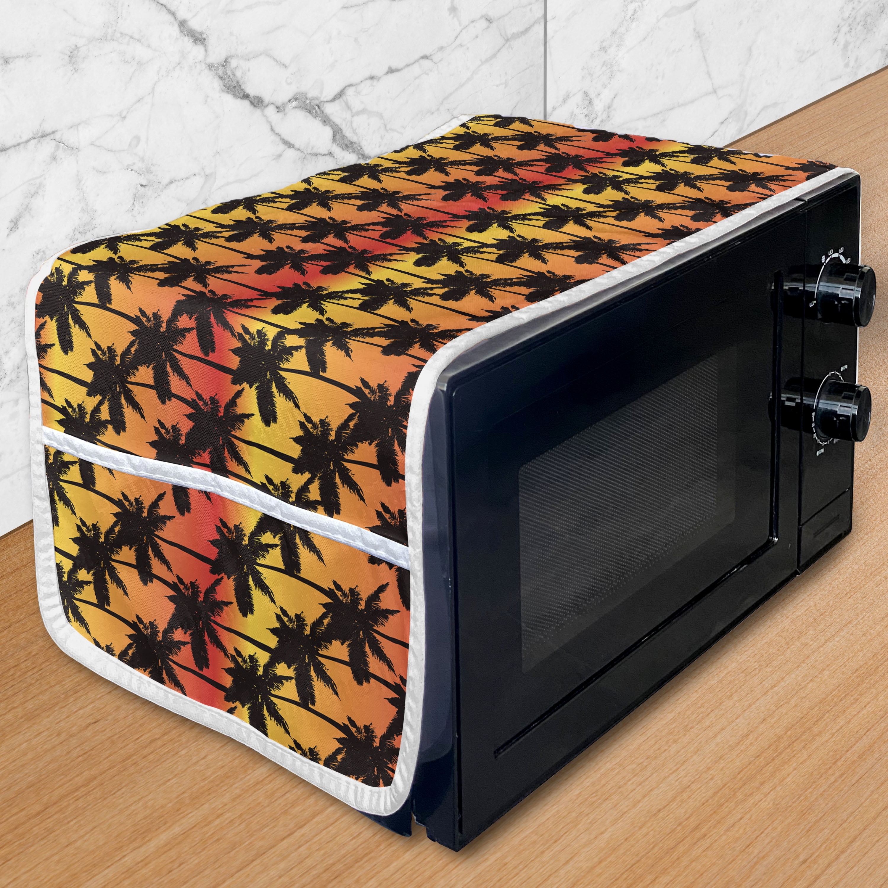 Tropical Microwave Oven Cover, Silhouette of Palm Trees Island ...