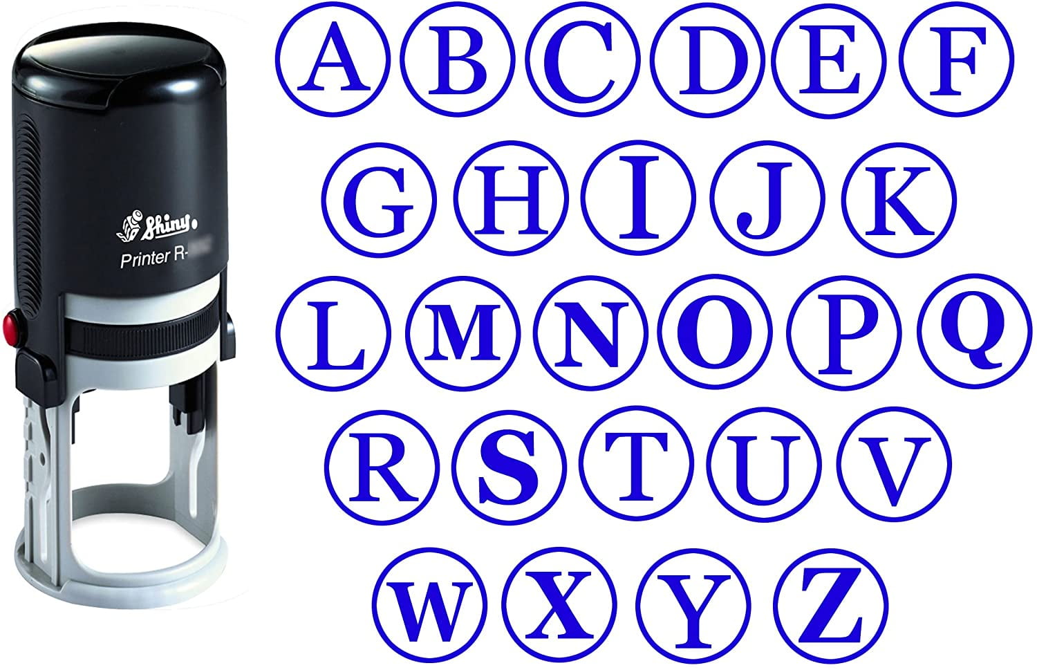 Custom A-Z Alphabet Stamp in Blue Ink Monogram Round Rubber Stamp Self ...