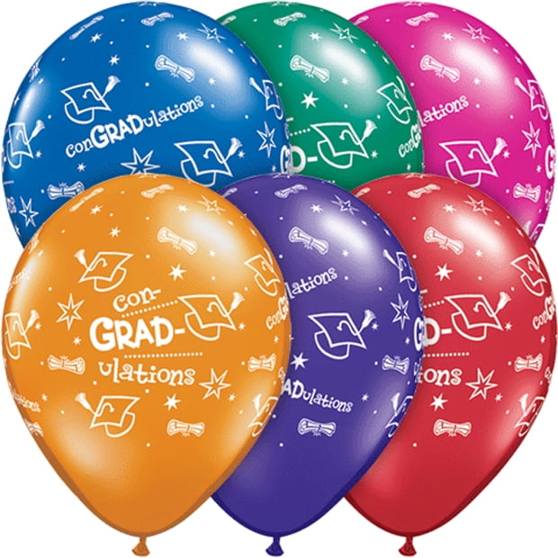CON-GRAD-ULATIONS Graduation Caps Stars 11" Latex Balloons, Assorted ...