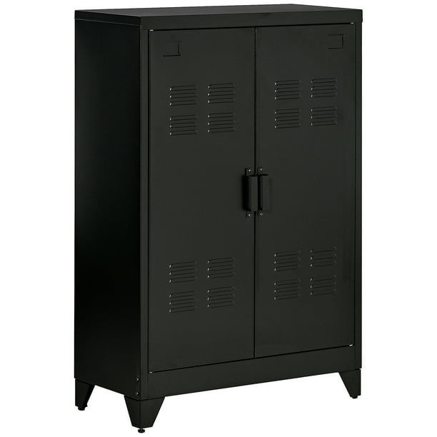 HOMCOM Industrial Steel Storage Cabinet Storage Organizer Black ...