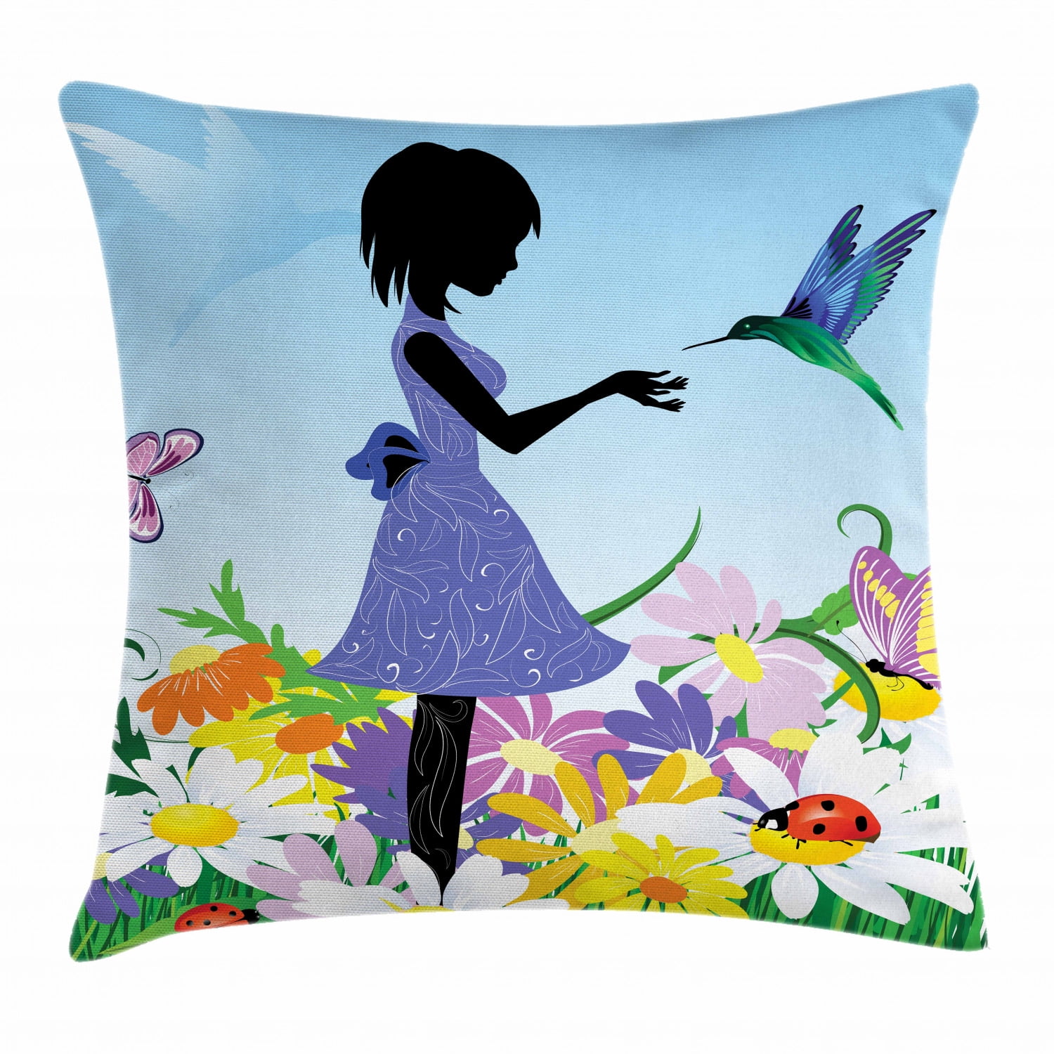 Girls Throw Pillow Cushion Cover, Young Woman Standing on the Lawn Full ...