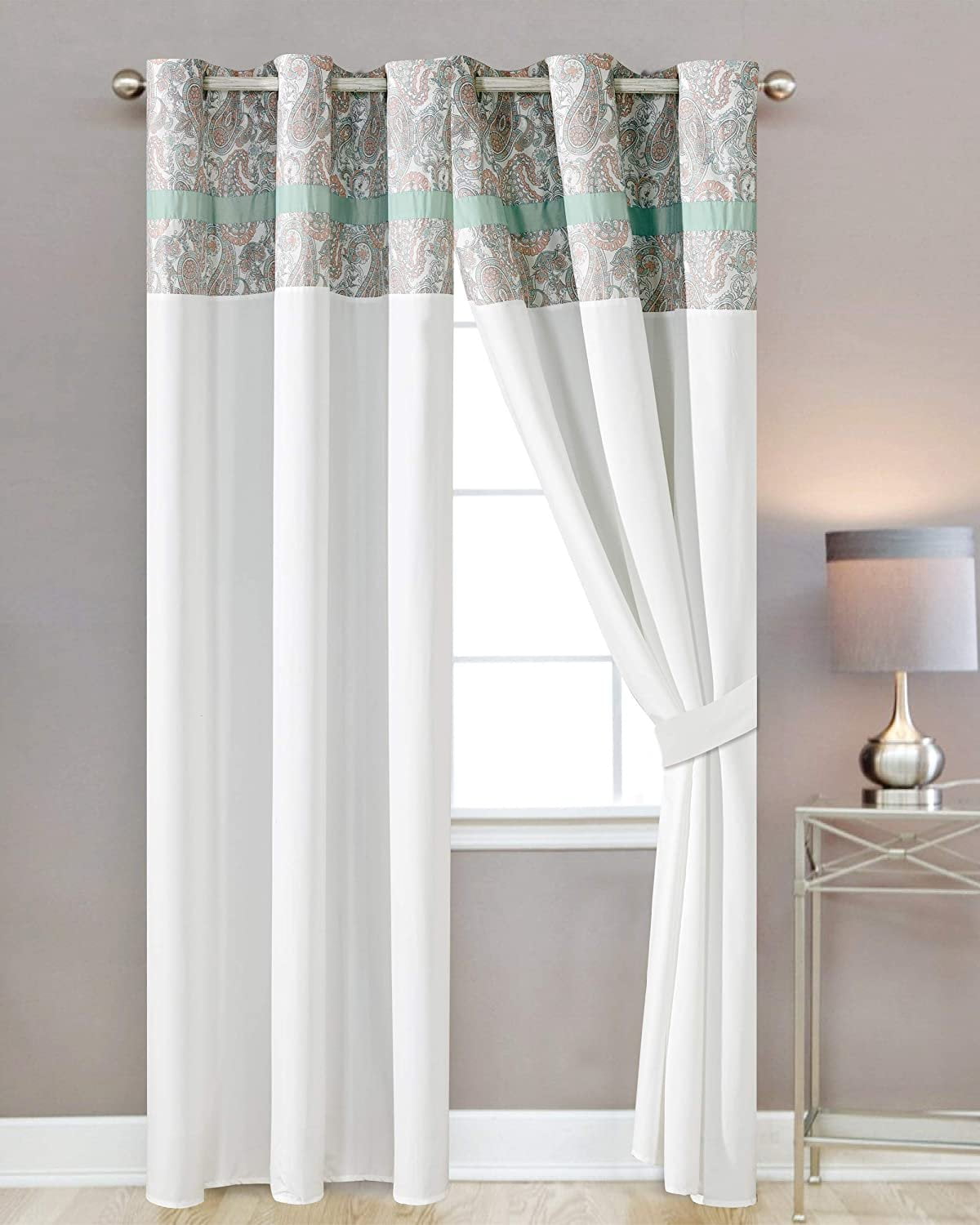 Sapphire Home Window Curtain Panel Set 2 Panels with Sheer Backing, 84 ...
