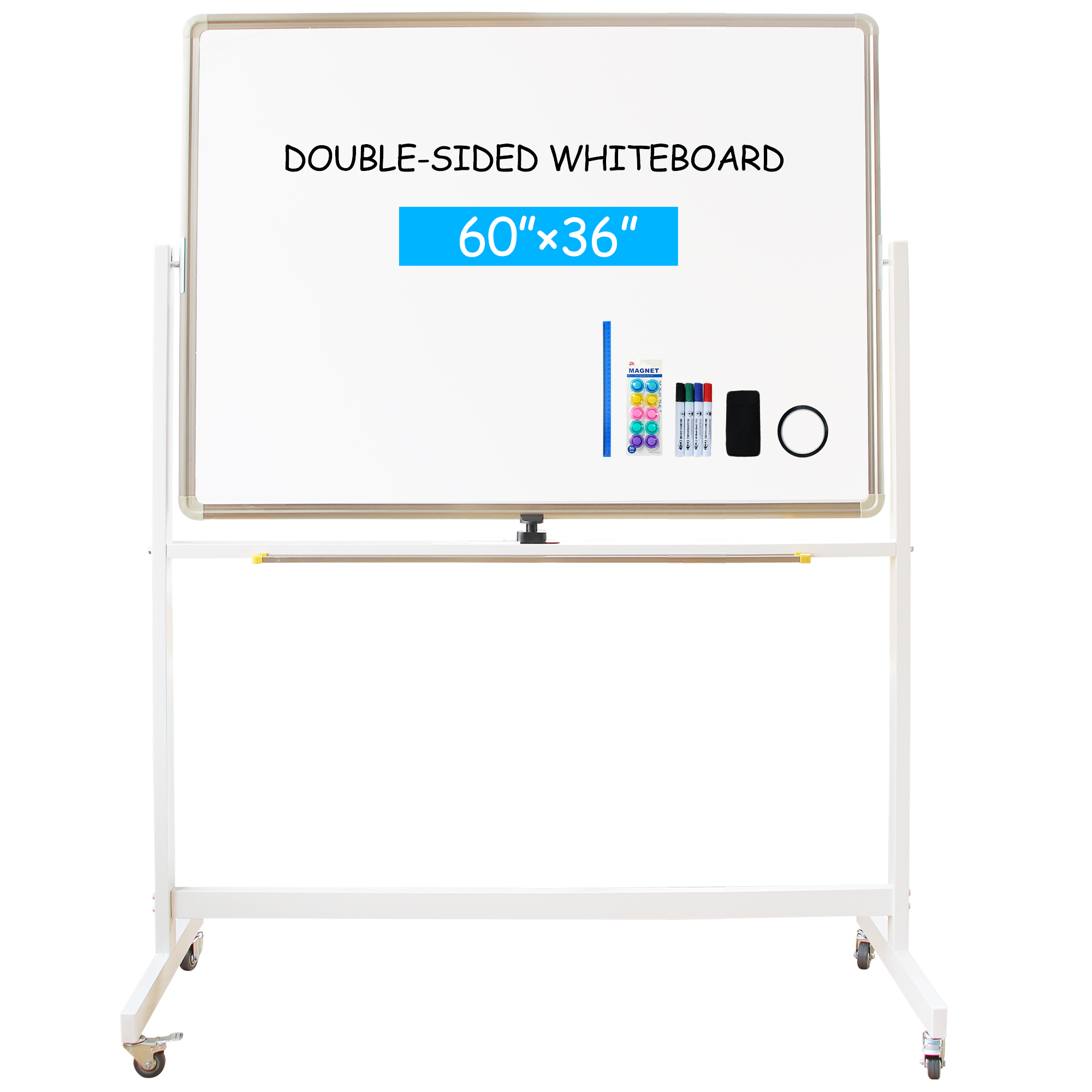 XIWODE Large Double-Sided Whiteboard, 60"x 36" Mobile Magnetic Dry ...