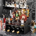 4-Tier Wood Display Shelf, Black Modern Bottle Organizer, Countertop ...