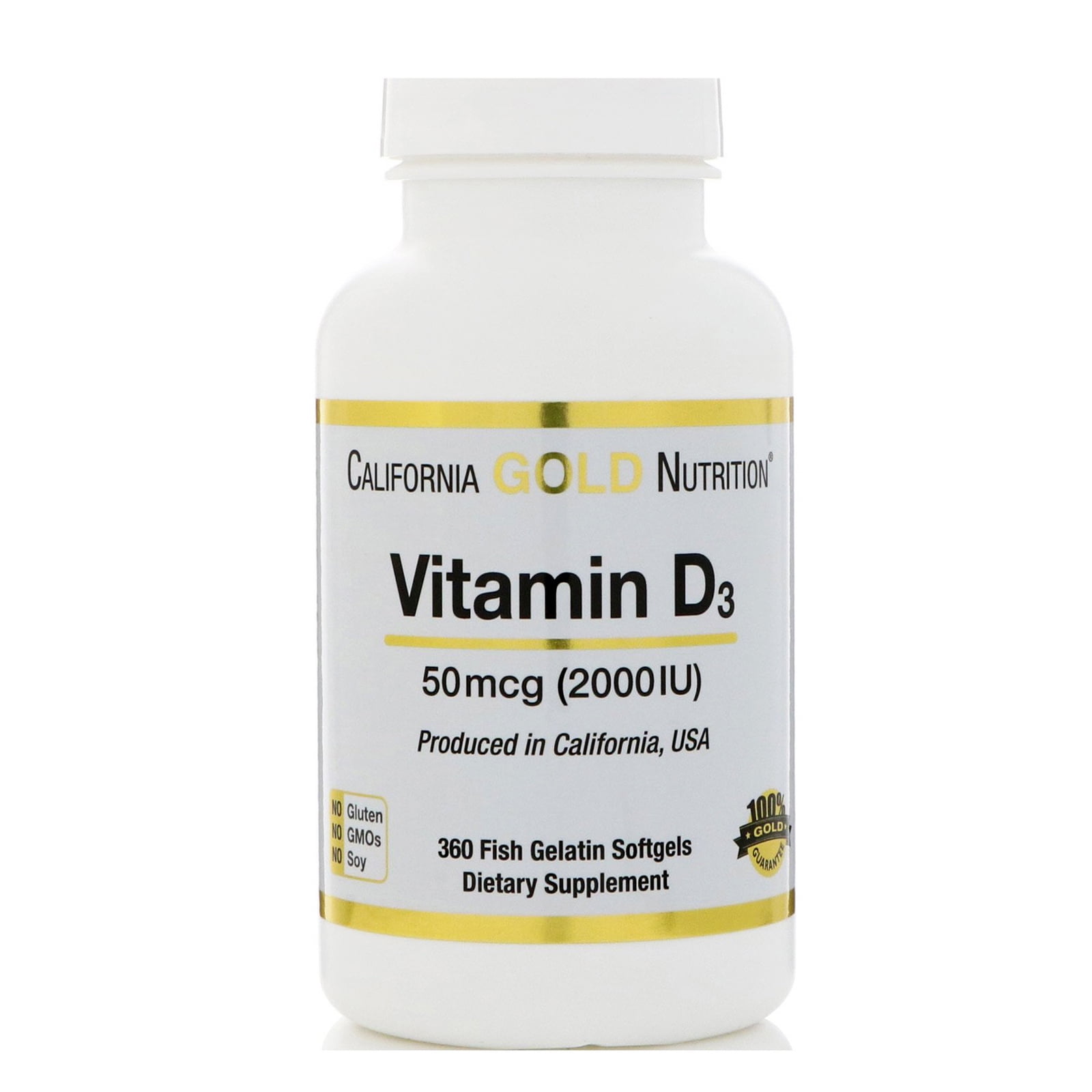 California Gold Nutrition Vitamin D3 50 mcg 2000 IU 360 Fish Gelatin ...