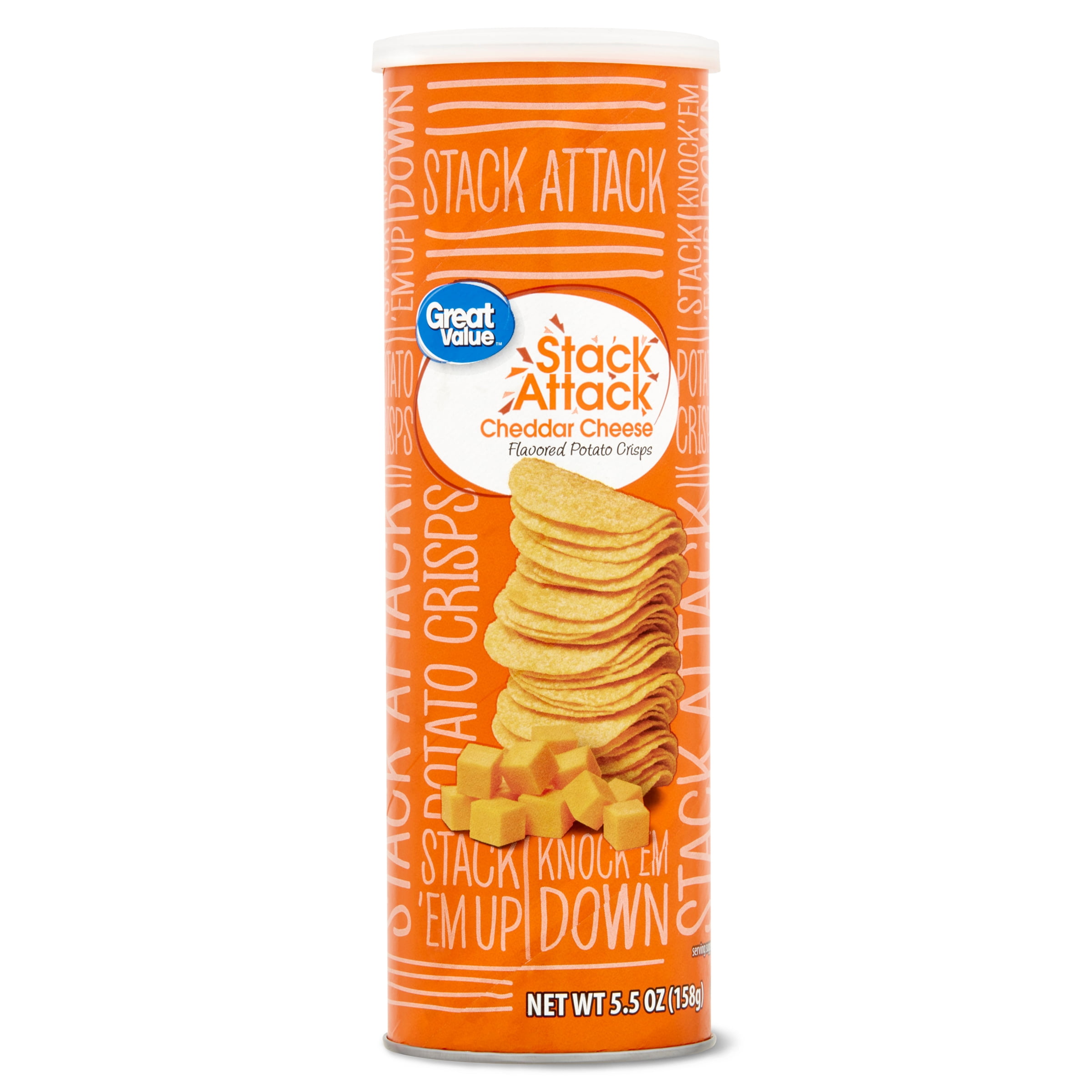 Great Value Stack Attack Potato Crisps, Cheddar Cheese, 5.5 oz ...
