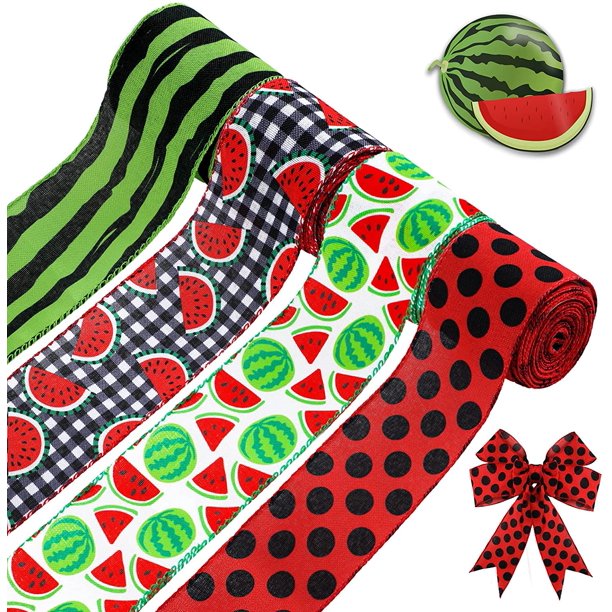 4 Rolls Watermelon Wired Ribbon Watermelon Slice Craft Ribbon Summer ...