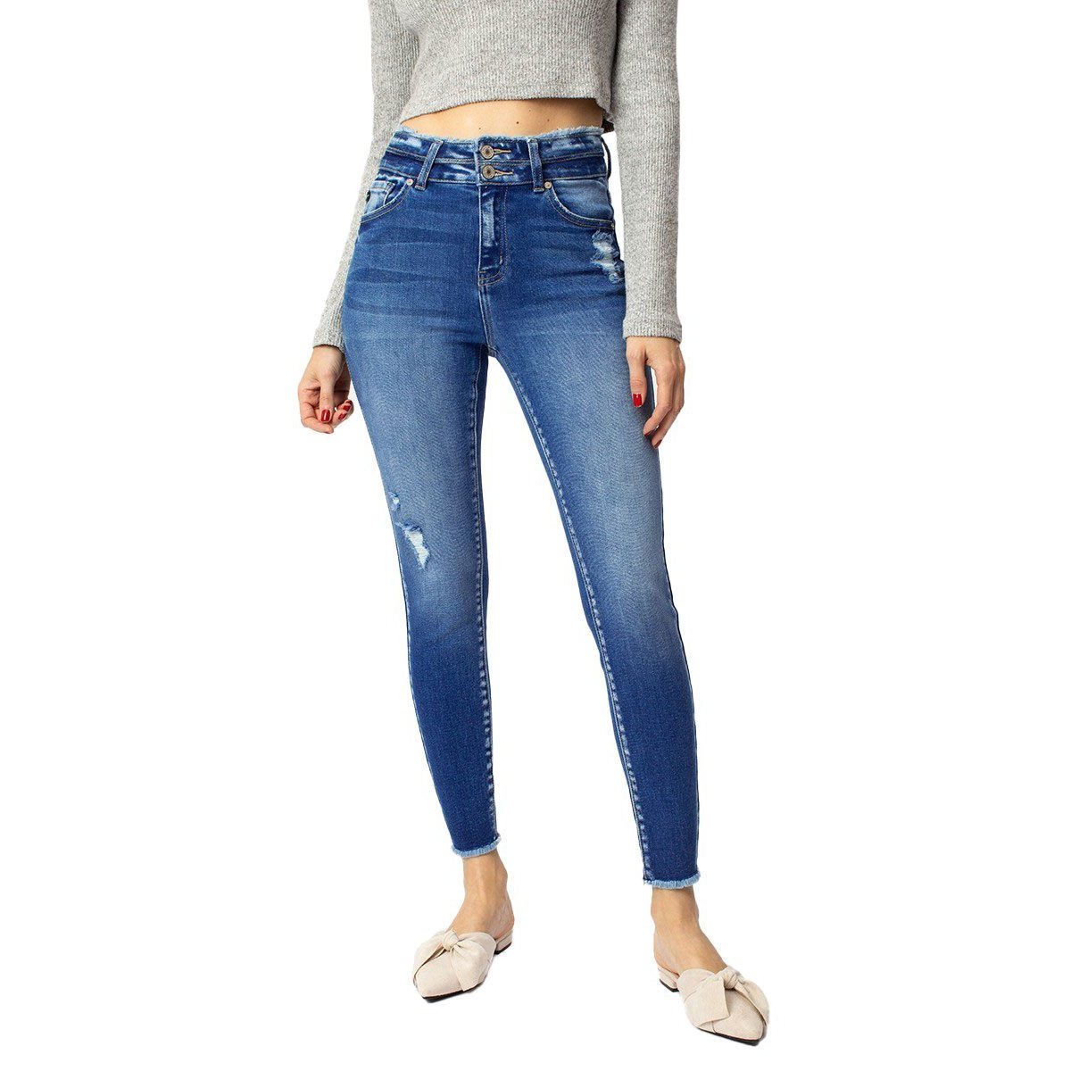 Kancan KANCAN WOMEN S HIGH WAIST ANKLE LENGTH TWO BUTTON JEANS Kancan KANCAN WOMEN S HIGH WAIST ANKLE LENGTH TWO BUTTON JEANS