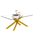 39.37" Rectangular Clear Tempered Glass Coffee Table with Golden Metal ...