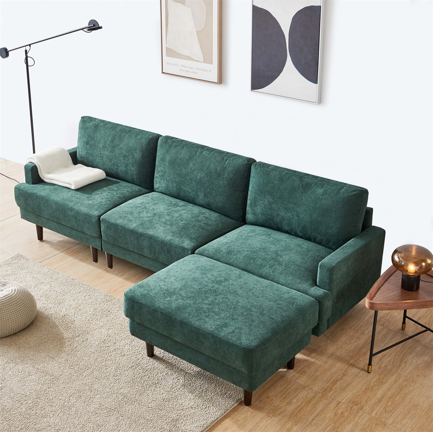 L-shaped Sectional Sofa Set with Convertible Ottoman, Modern ...