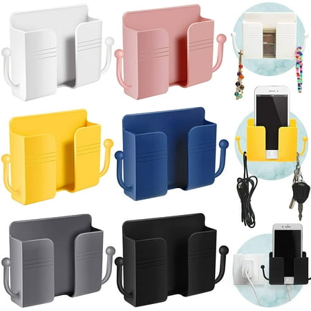 6 Pieces Wall Mount Phone Holder Self-Adhesive Wall Beside Organizer ...