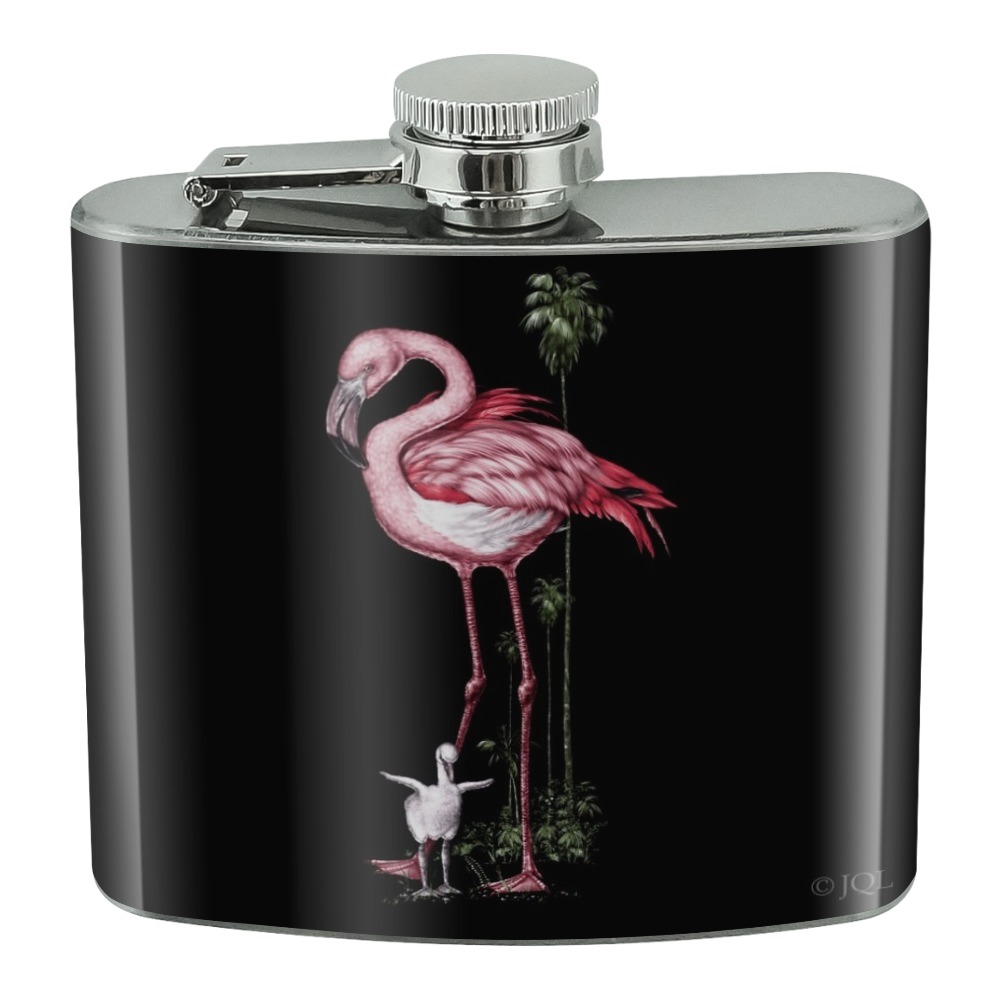 Pink Flamingos Palm Tree Stainless Steel 5oz Hip Drink Kidney Flask ...