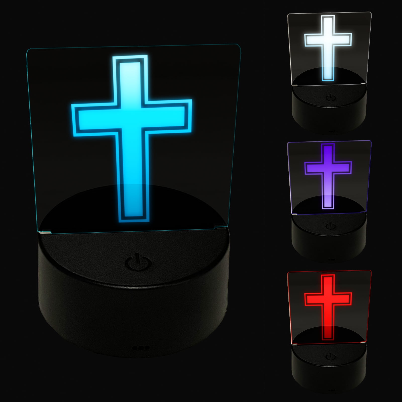 Cross with Outline Christian LED Night Light Sign 3D Illusion Desk ...