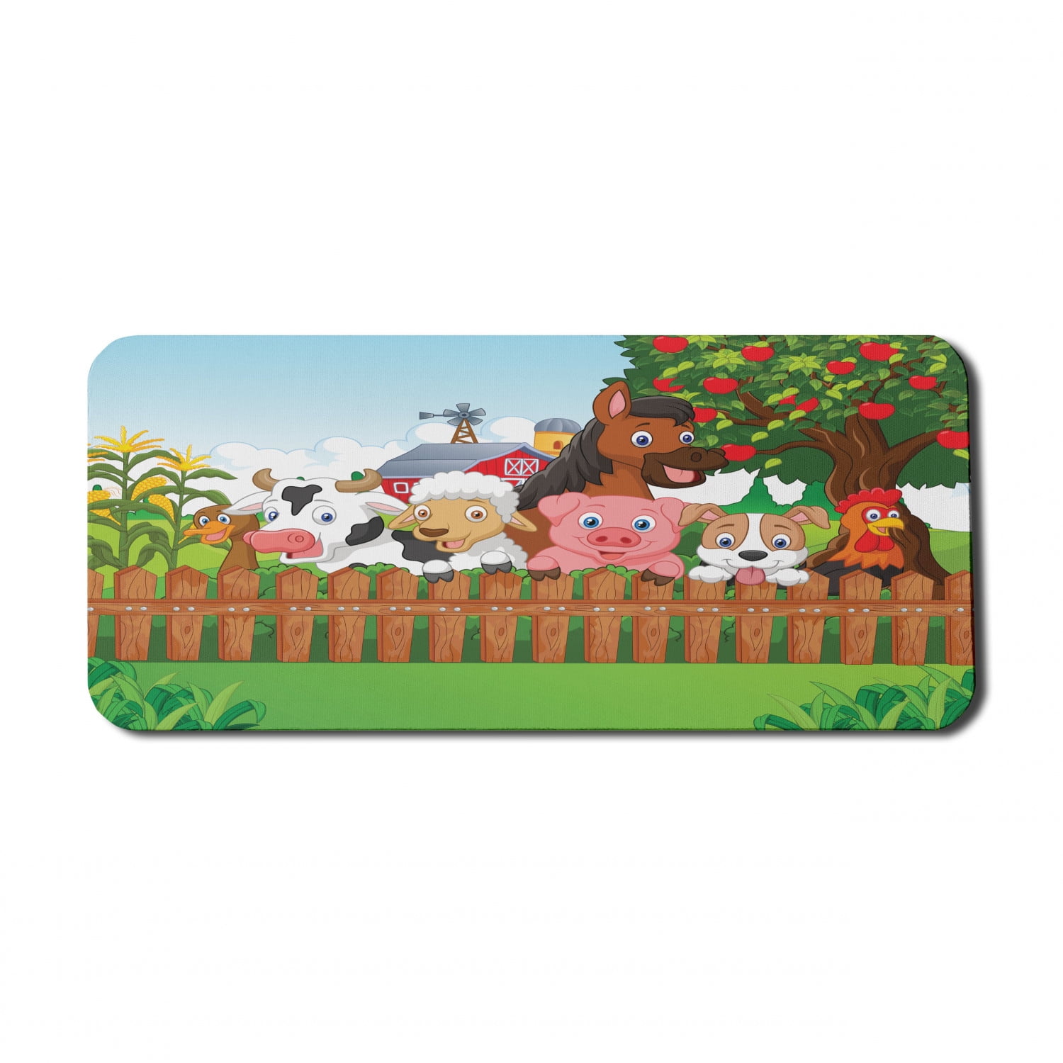 Cartoon Computer Mouse Pad, Composition Farm Animals on Fence Comic ...