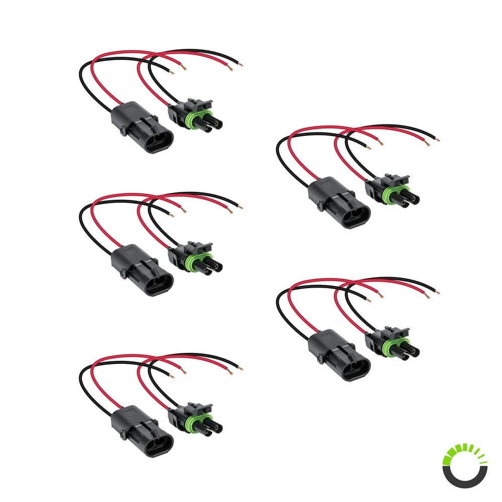 5pc 2-Wire Weather Pack Connector Kit Assembled with 10" 16 AWG Wires ...