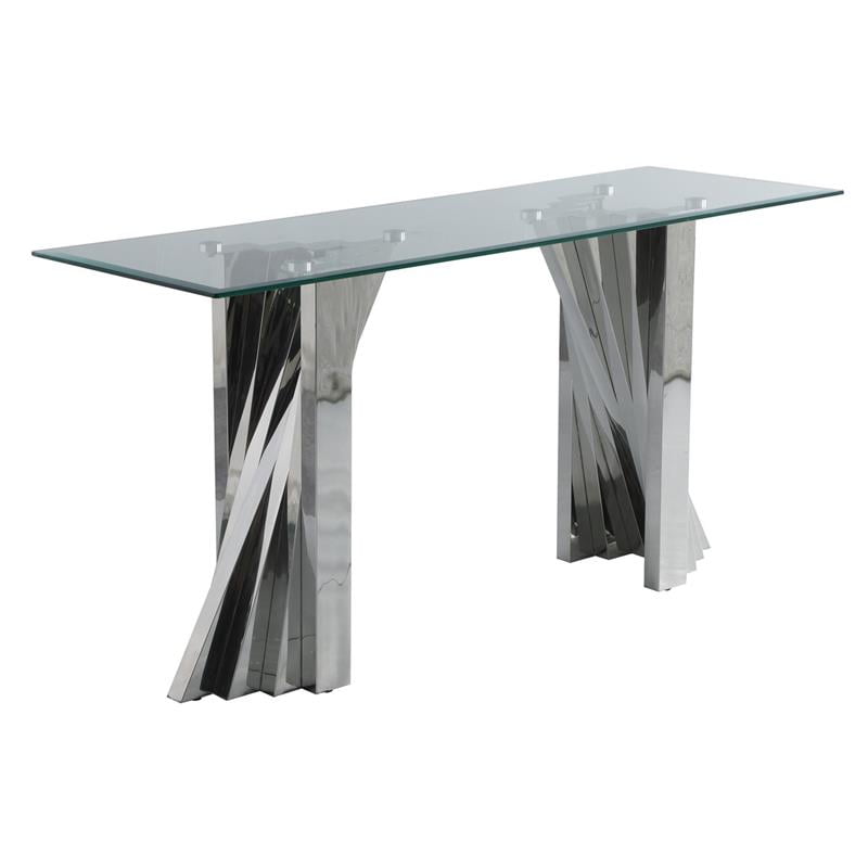Geometric Clear Glass Console Table with Silver Stainless Steel ...