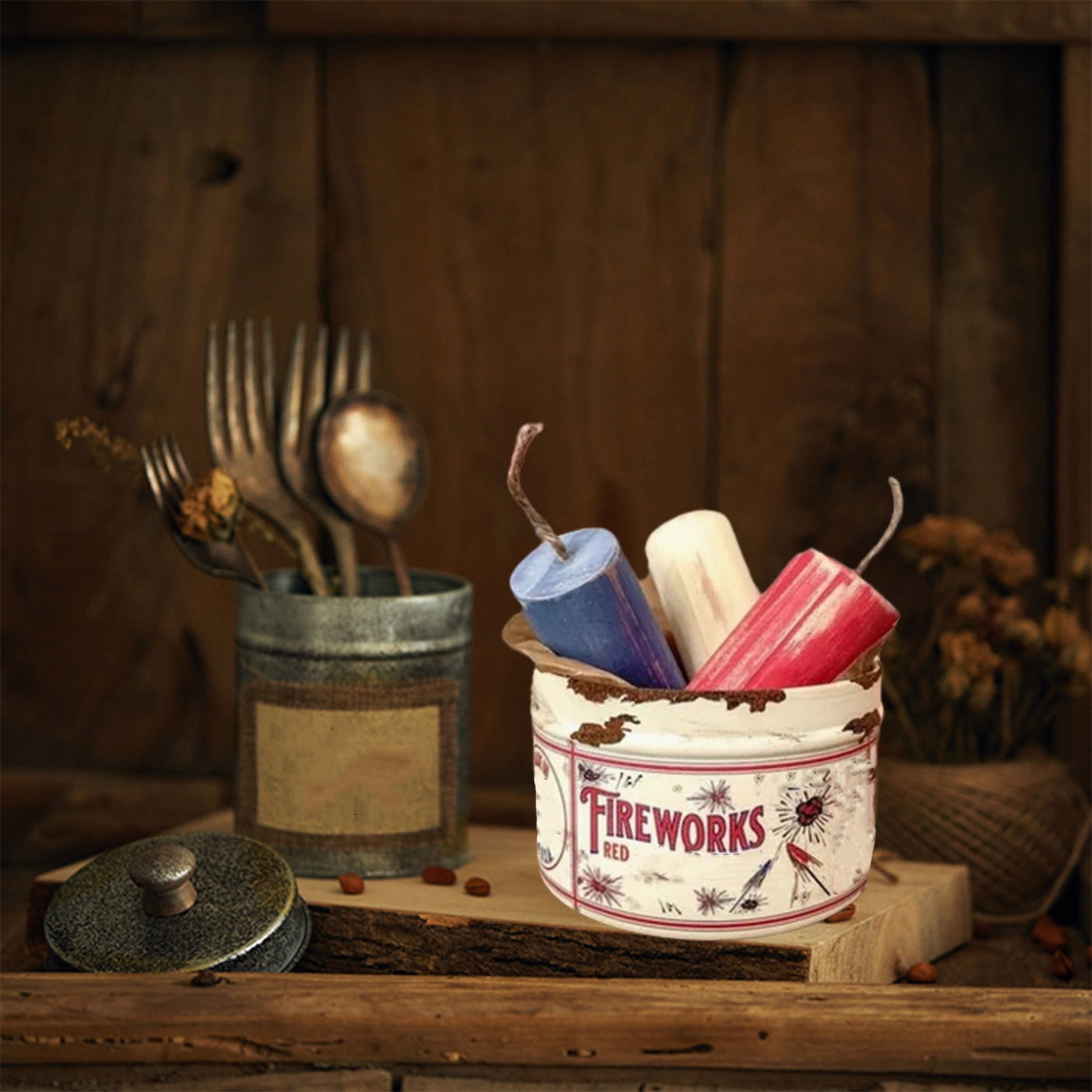 Click here for Bker Tin With Red White And Funny Wooden Tin Bowl... prices