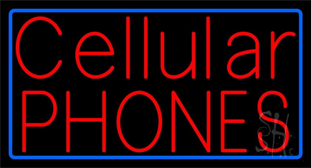 Red Cellular Phones Blue Border LED Neon Sign 13 x 24 - inches, Clear ...