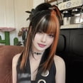 20-Inch Medium Length Straight Orange Hair Wigs with Natural Bangs for ...