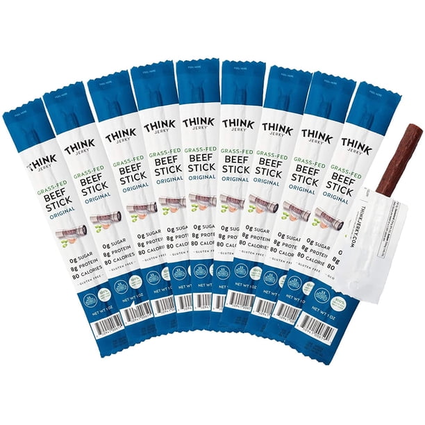 Think Jerky, Original Grass-Fed Beef Sticks (1.0 Ounce Sticks, Pack of ...