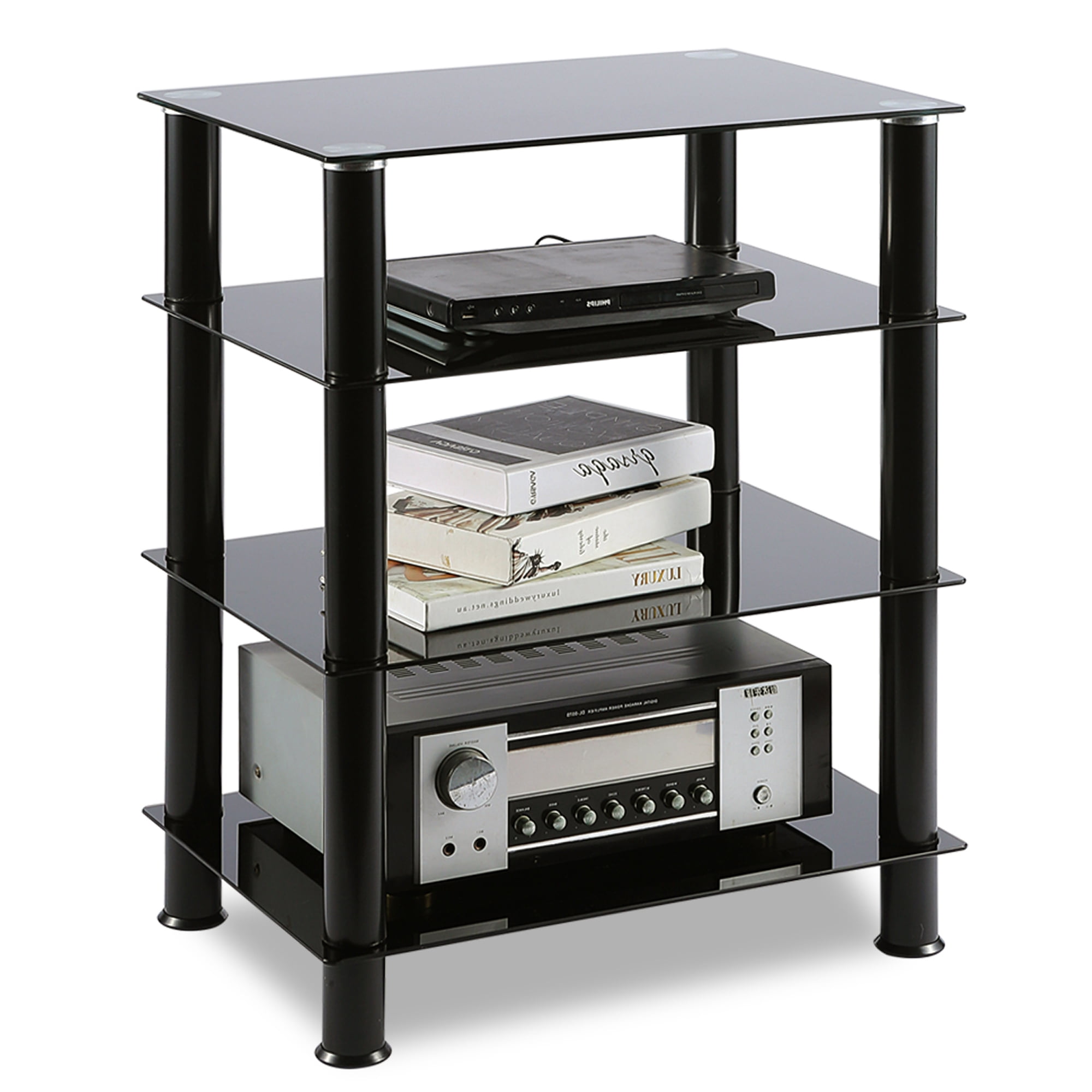 Rfiver 4-Tiers Media Compontent TV Stand Audio Video Tower Tempered ...