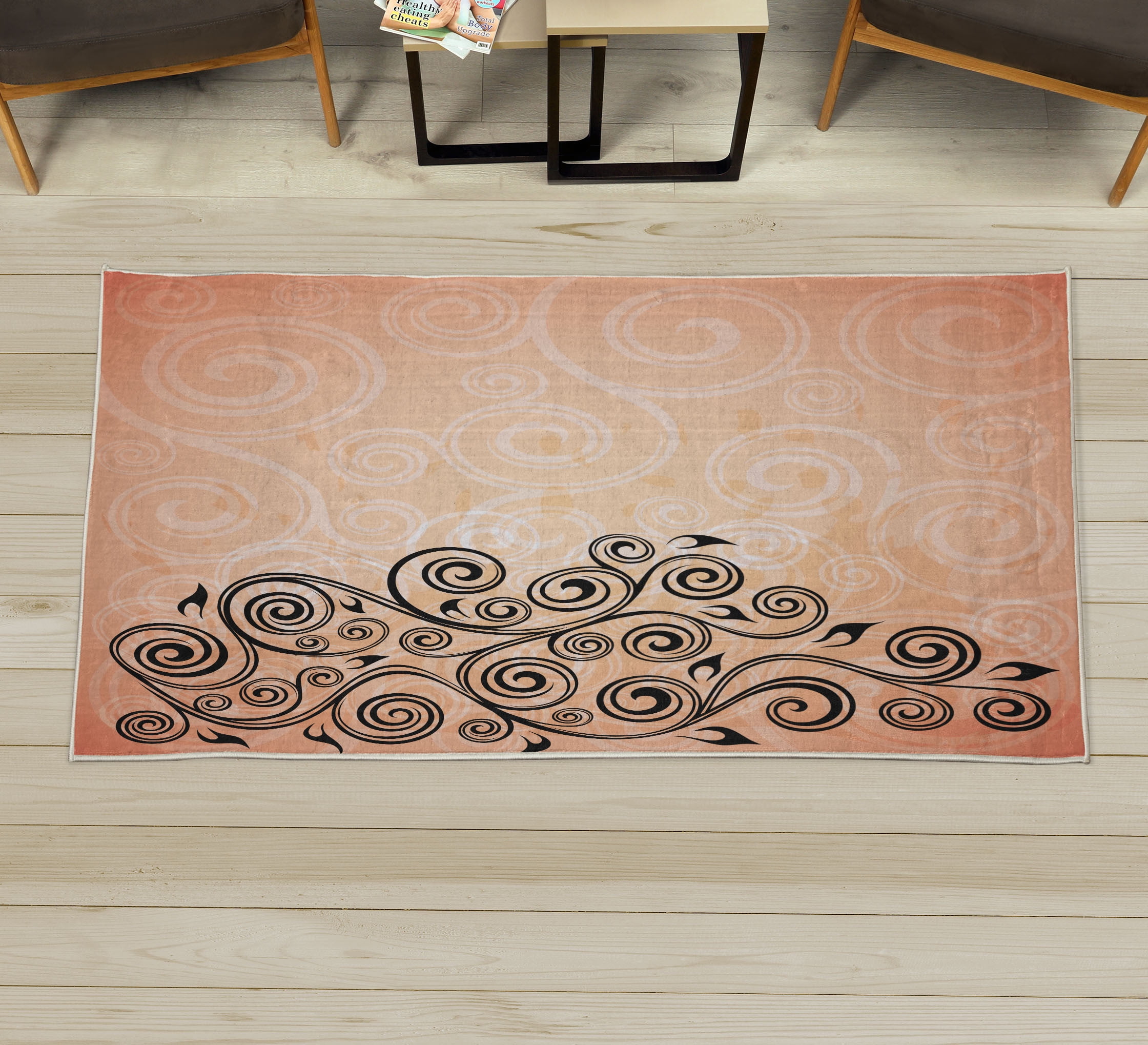 Ornamental Decorative Rug, Floral Swirls Ivy Image Ombre Details Grunge ...
