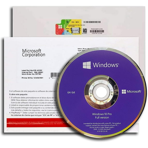 Windows 10 Professional 1 PC OEM Microsoft MICROSOFT 10 PROFESSIONAL ...