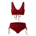 Alllist Womens Swim Suits Red Solid Back Smoothing Sexy High Cut Bikini Tops Swimwear For Women