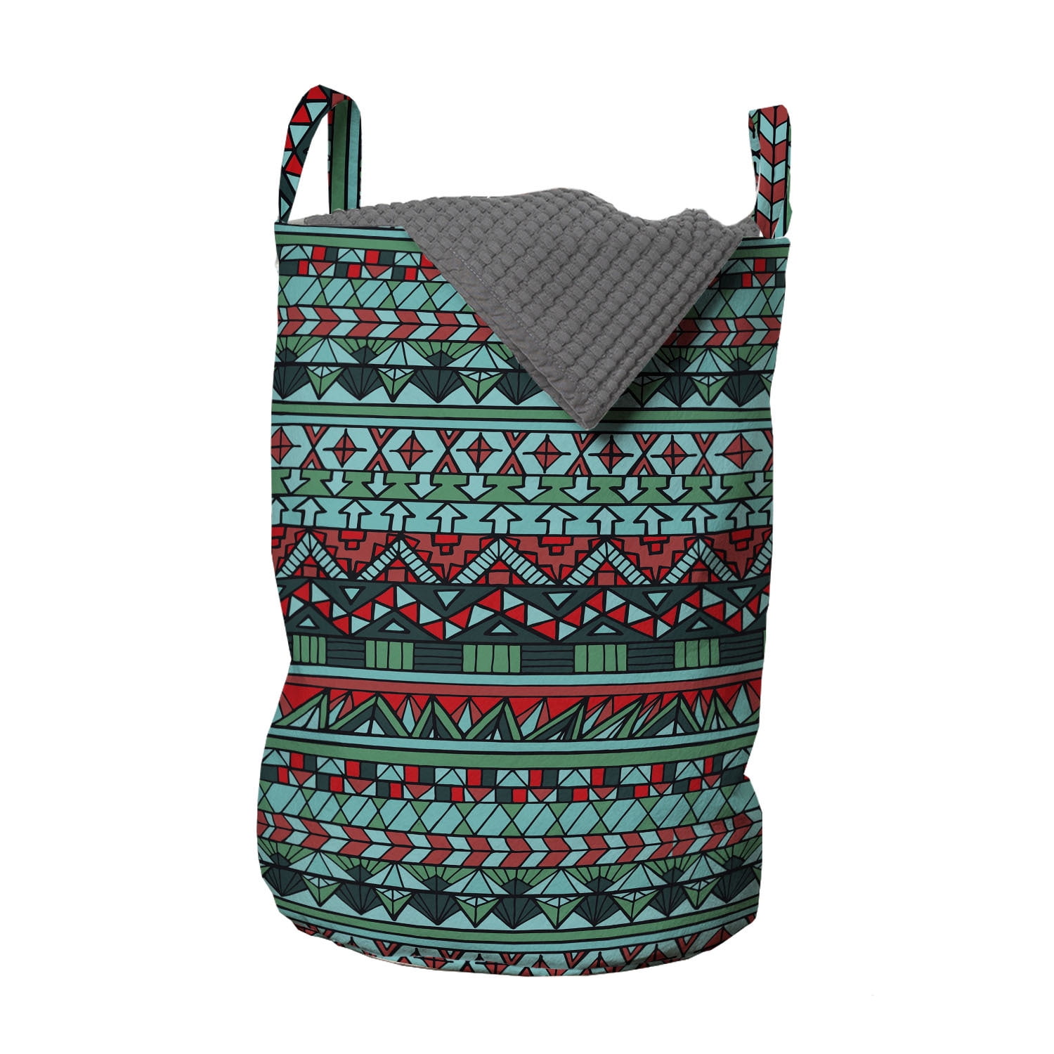 Tribal Laundry Bag, Hand Drawn Design Geometric Pattern with Sharp ...