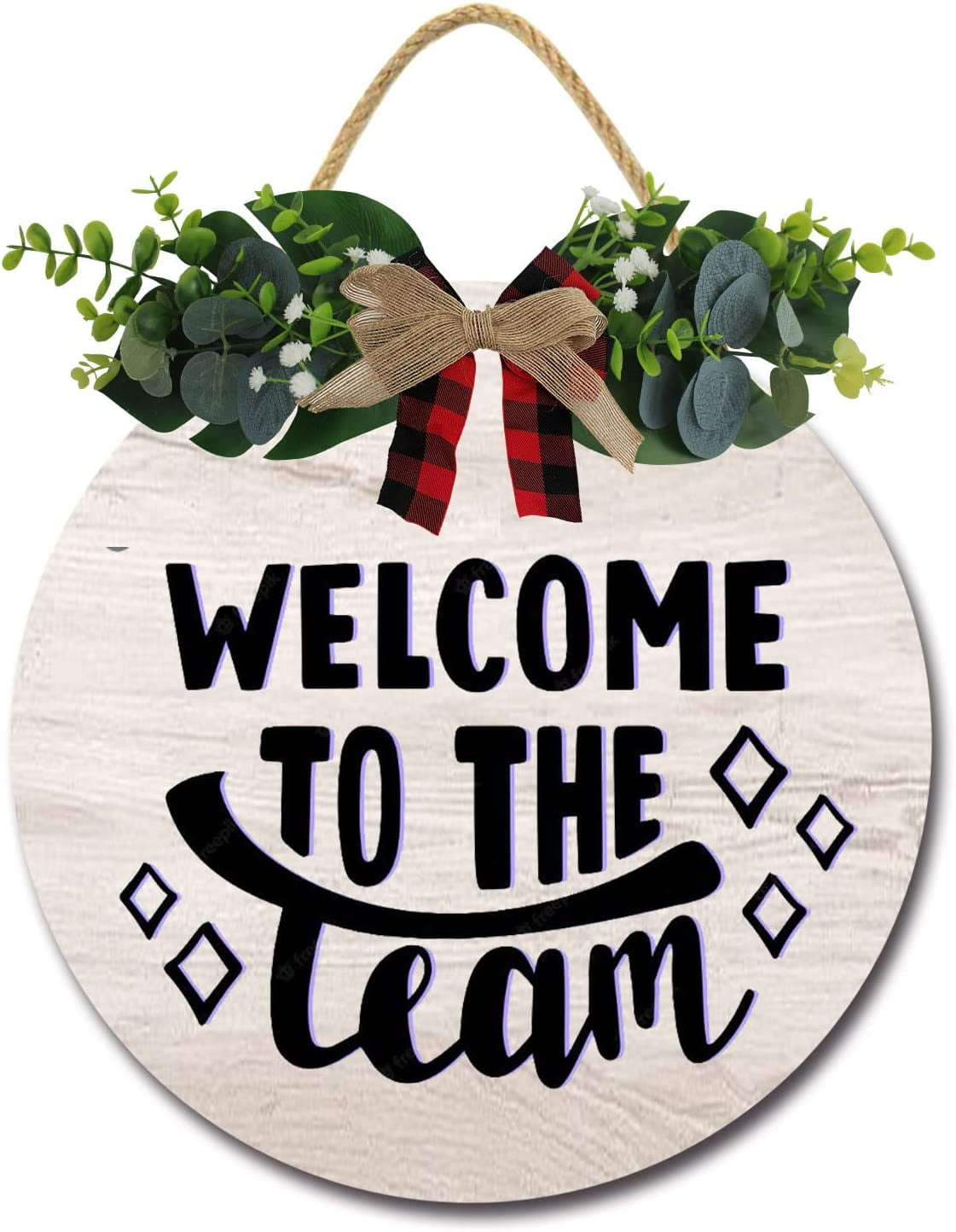 Eveokoki 11" Round Wood Welcome Team Sign Front Door Decoration for ...