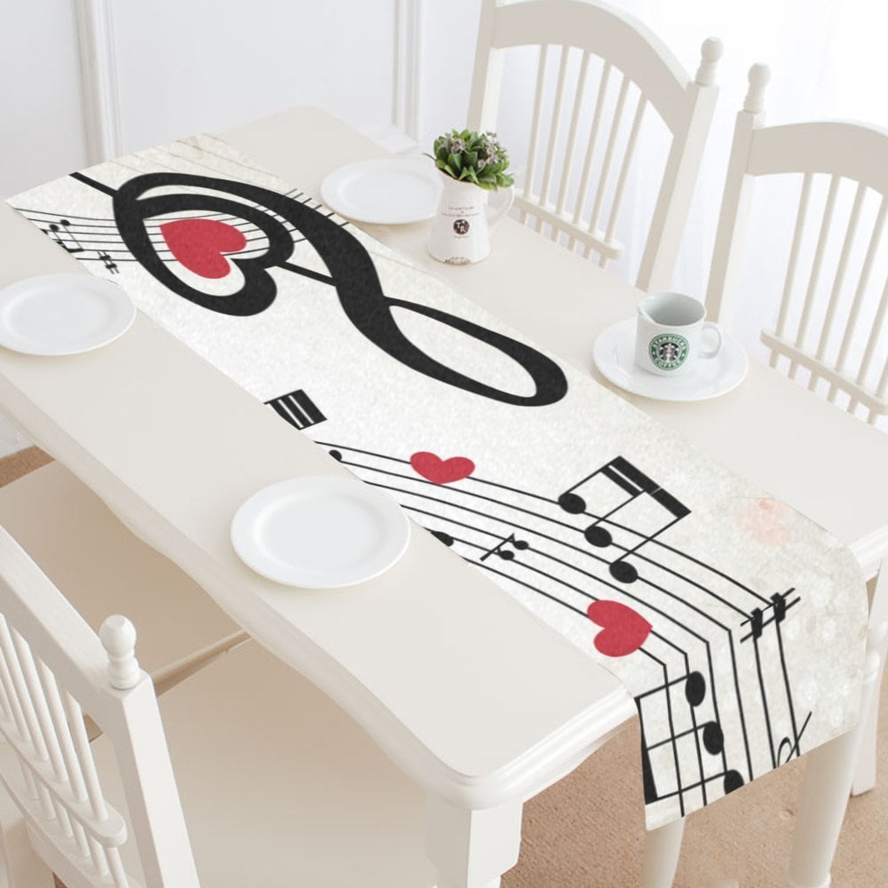 MYPOP Music Notes Table Runner Home Decor 16x72 Inch, Musical Treble ...