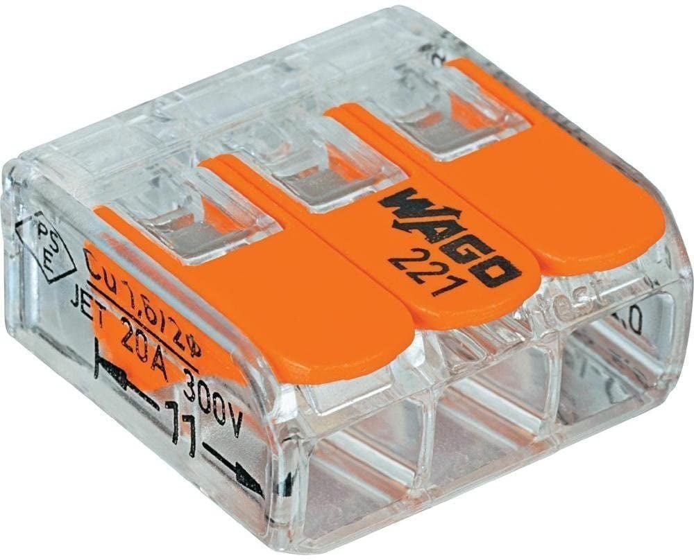 50pk Wago Lever Nuts 3-Conductor Series 221-413 Splicing Connector ...