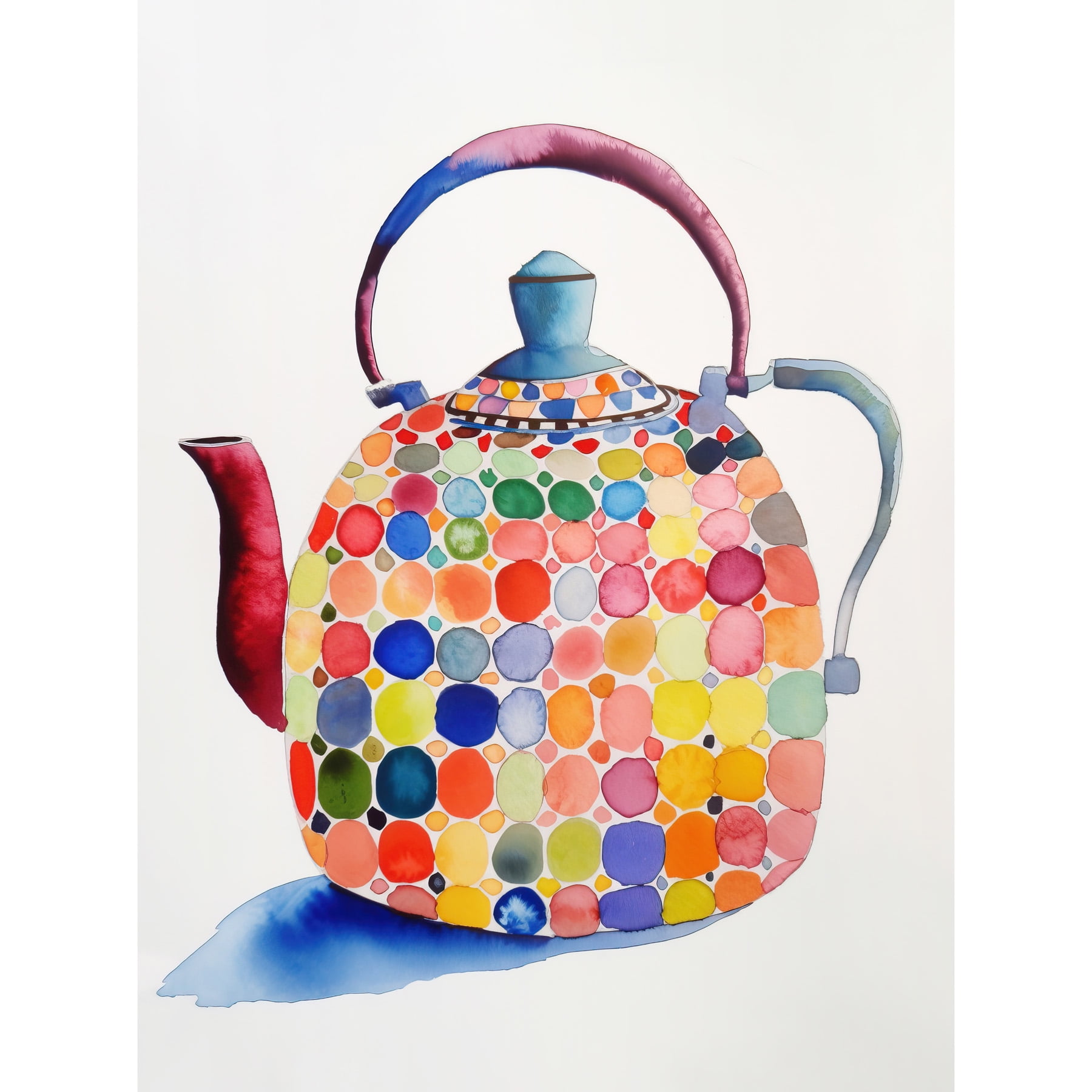 Colourful Enamelled Teapot Tea Kettle Folk Art Watercolour Painting ...