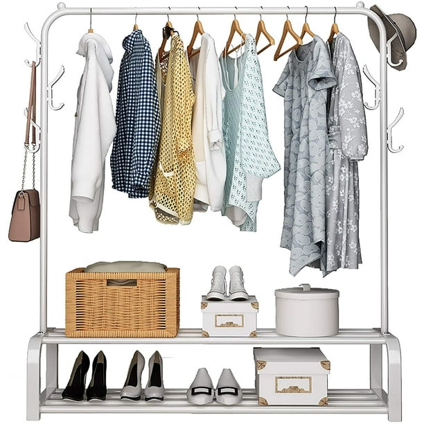 Garment Rack Free-standing Clothes Rack with Top Rod,Lower Storage and ...