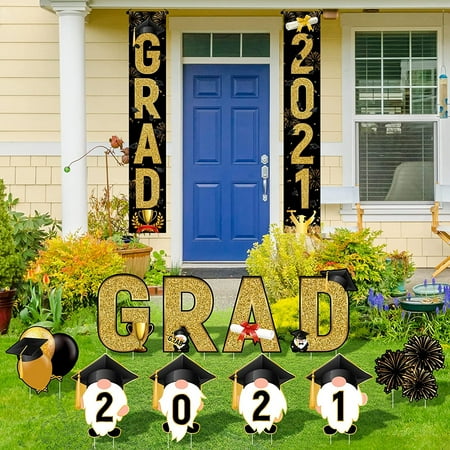 10 Pieces Black and Gold 2021 Grad Yard Signs Party Outdoor Lawn ...