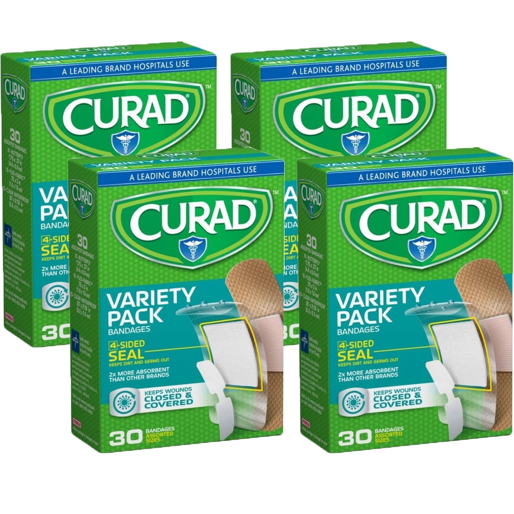 Curad Variety Pack Bandages 4 Sided Seal 30ct, 4 Pack - Walmart.com