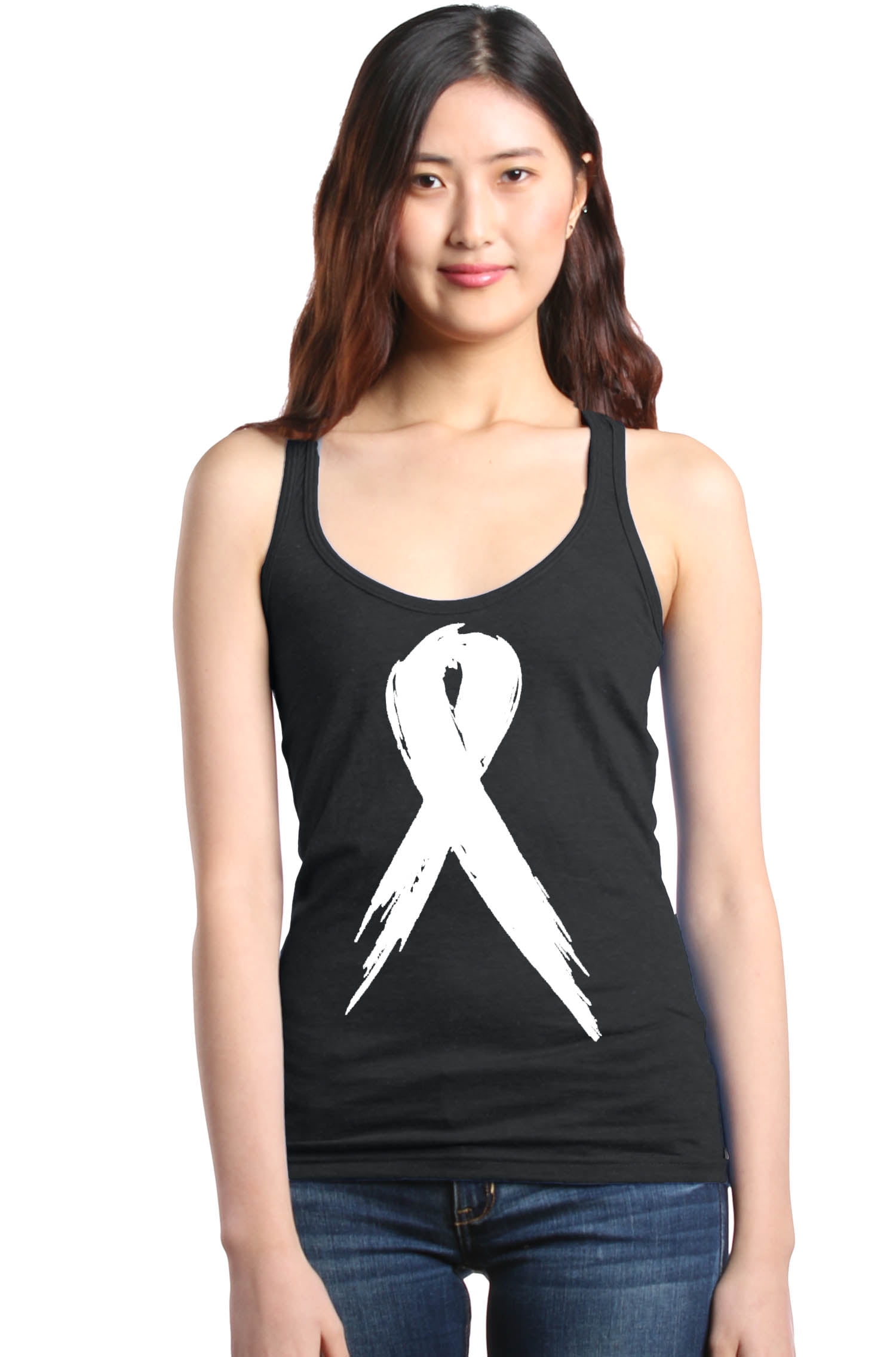 Shop4ever Womens Pink Breast Cancer Awareness White Ribbon Racerback