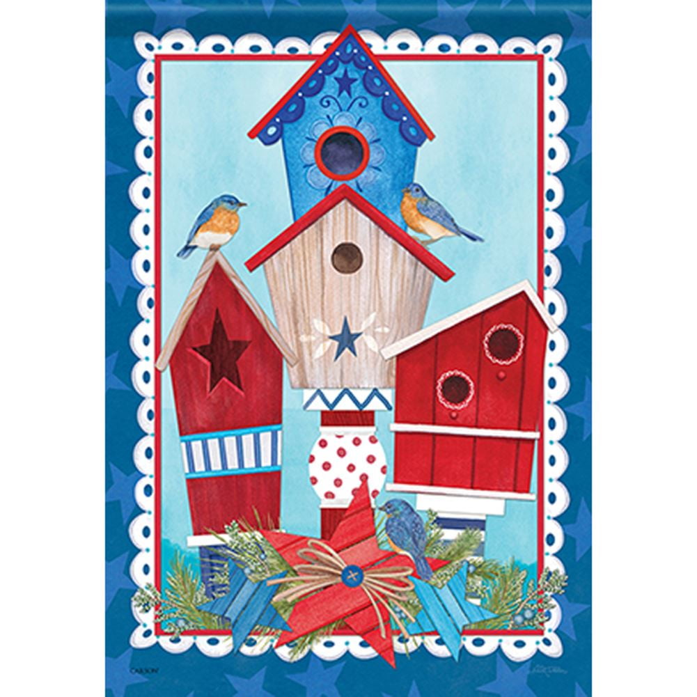 Carson Double Sided House Flag - Red,White and Birdhouses, Premium Dura ...
