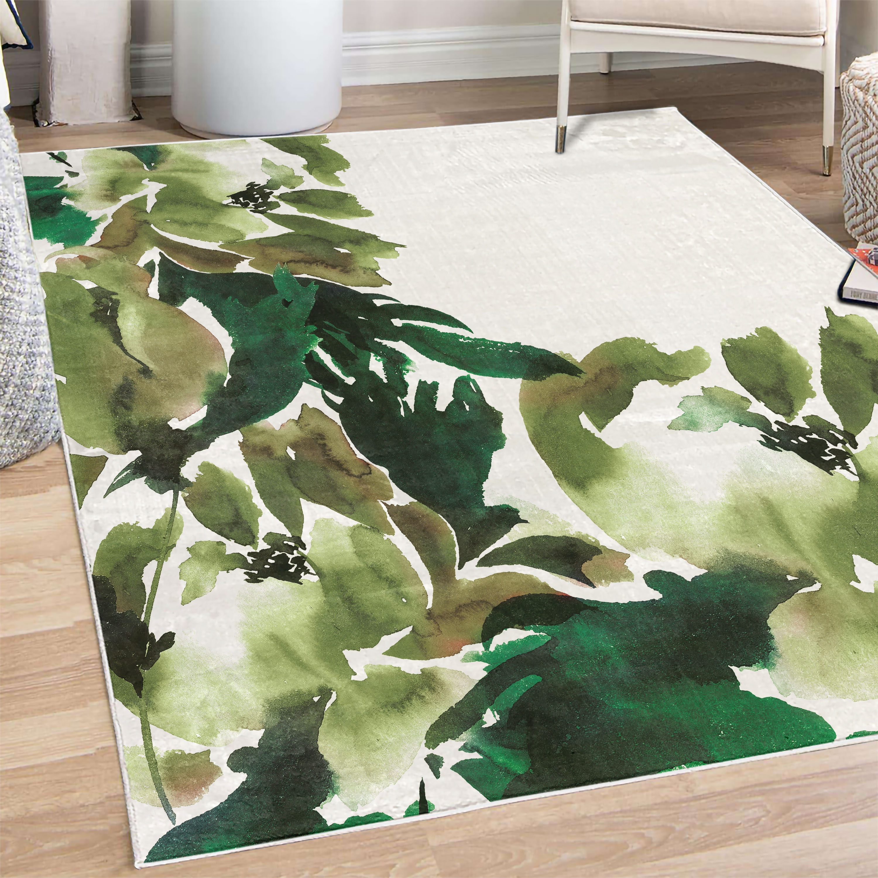 Floral Decorative Rug, Flowers in Watercolor Style Effect Illustration ...