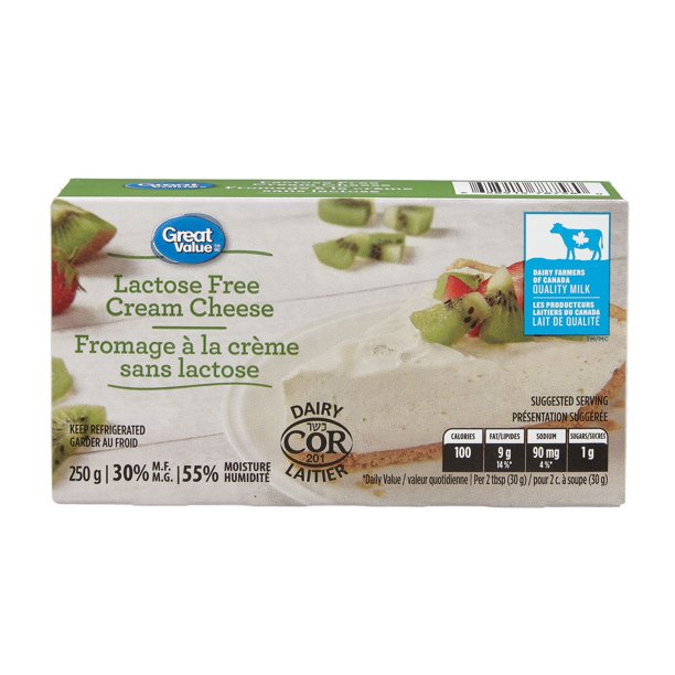 Fromage à la crème Great Value sans lactose 250 g - Walmart.ca