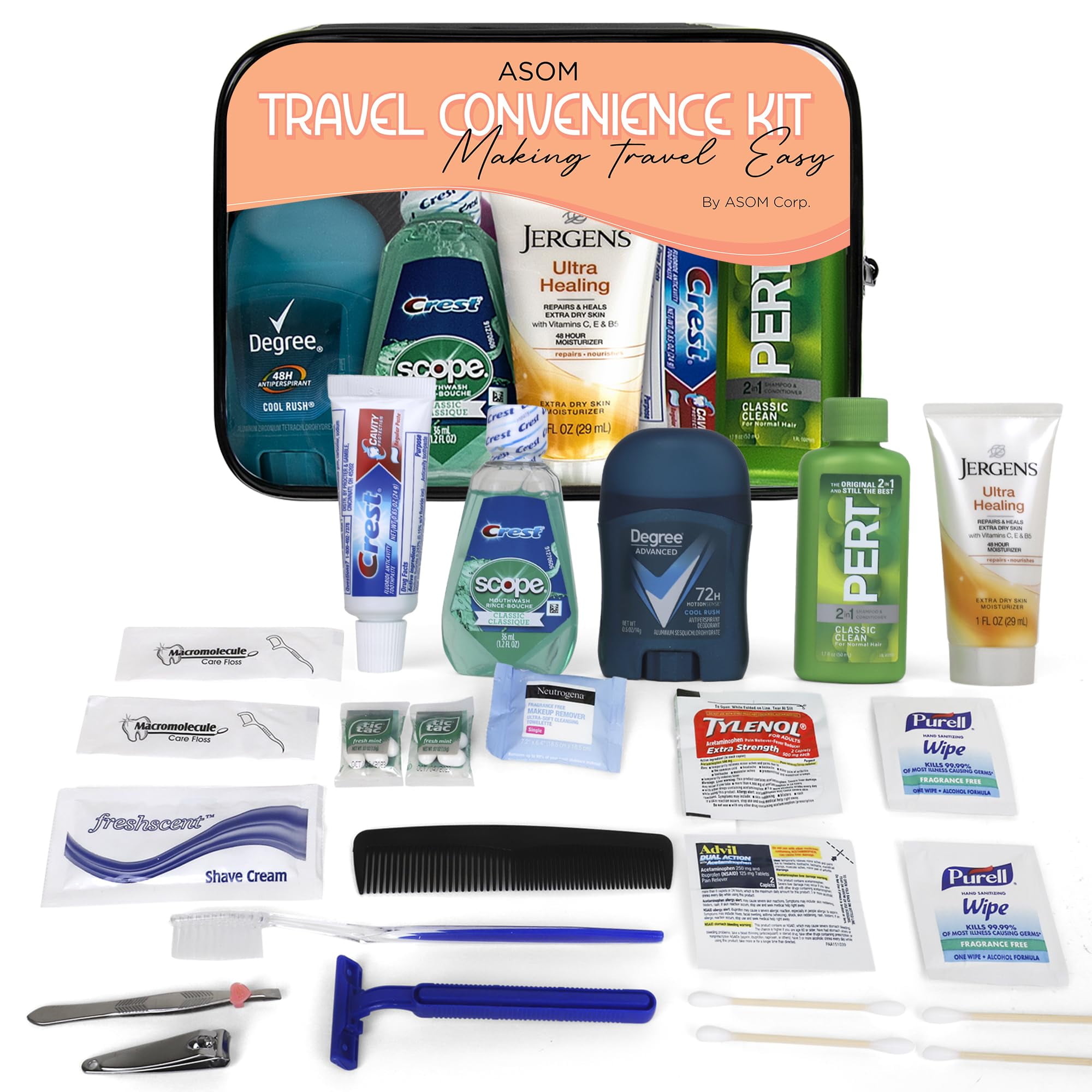 Kit de aseo Práctico de viaje Asom Corp precargado 20 piezas | Bodega ...