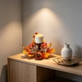 Autumn Harvest Candle Ring Wreath, Artificial Maple Leaf Berry Mini ...
