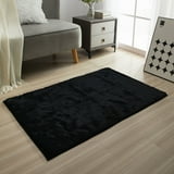 Mainstays Soft Faux Rabbit Fur Area Rug 30x46 inches Black Plush Cozy ...
