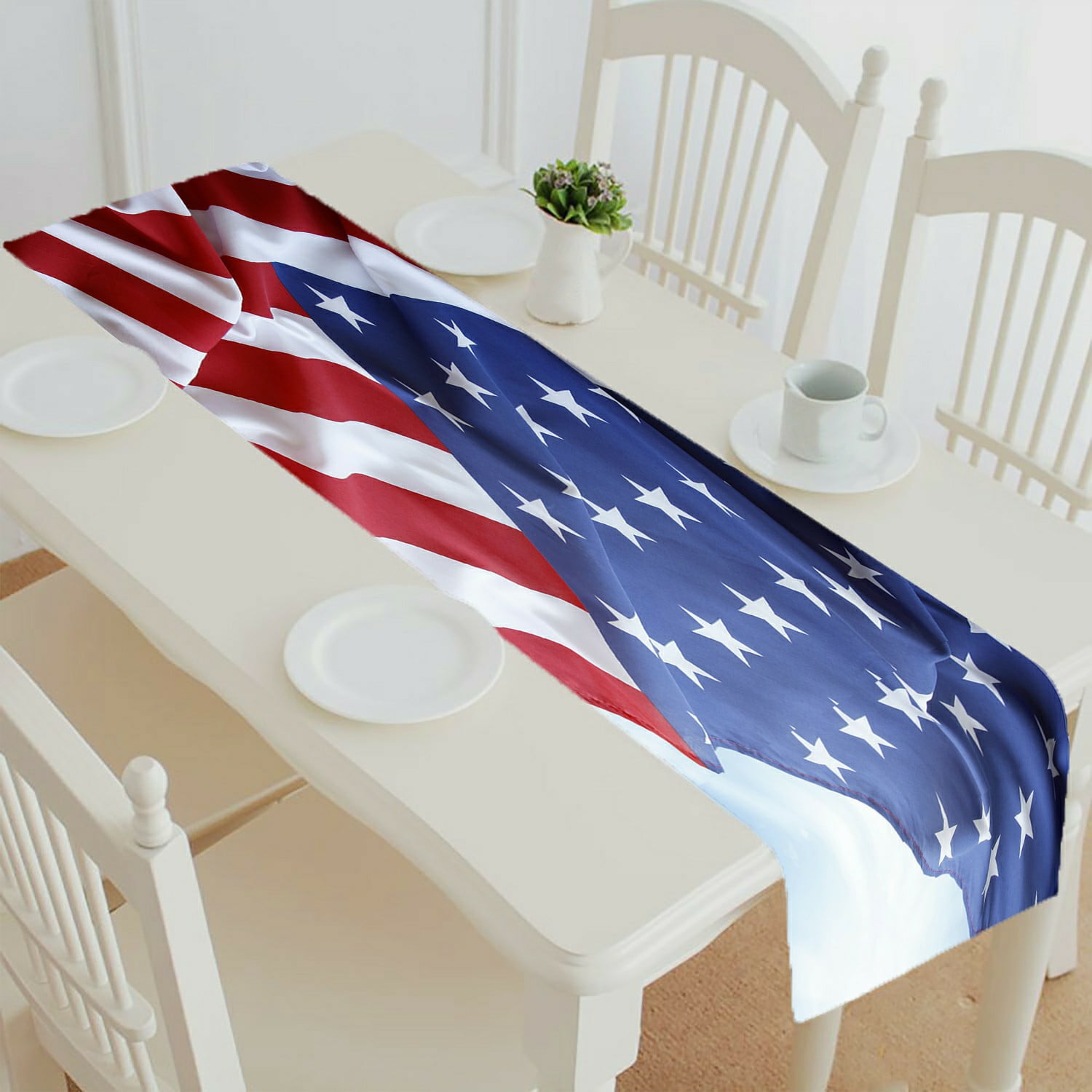 ECZJNT American flag in front of blue sky table runner table cloth tea ...