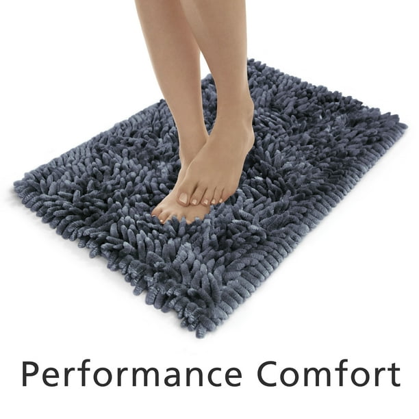 Mainstays Performance Bath Rug, Navy, Shiny Chenille Top, Memory Foam ...