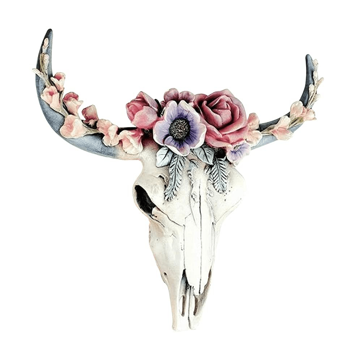 Resin Longhorn Cow Skull Head Wall Hanging Decor,Flower Cow Skull Wall ...