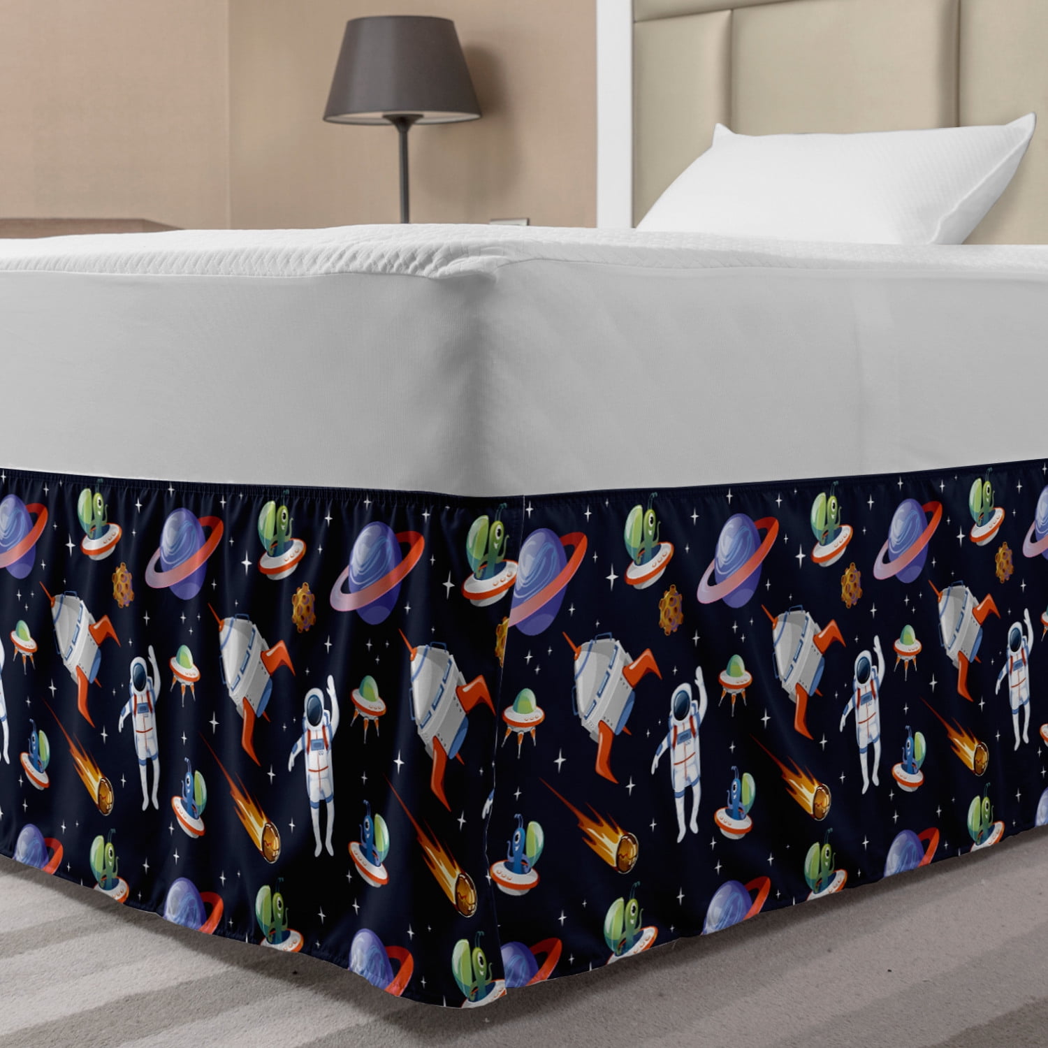 Alien Bed Skirt, Galaxy Asteroid Astronaut UFO Spaceship Outer Space ...