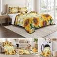 78x90in Quilt Bedding Set, Country Sunflower Daisy Leaves Lightweight ...