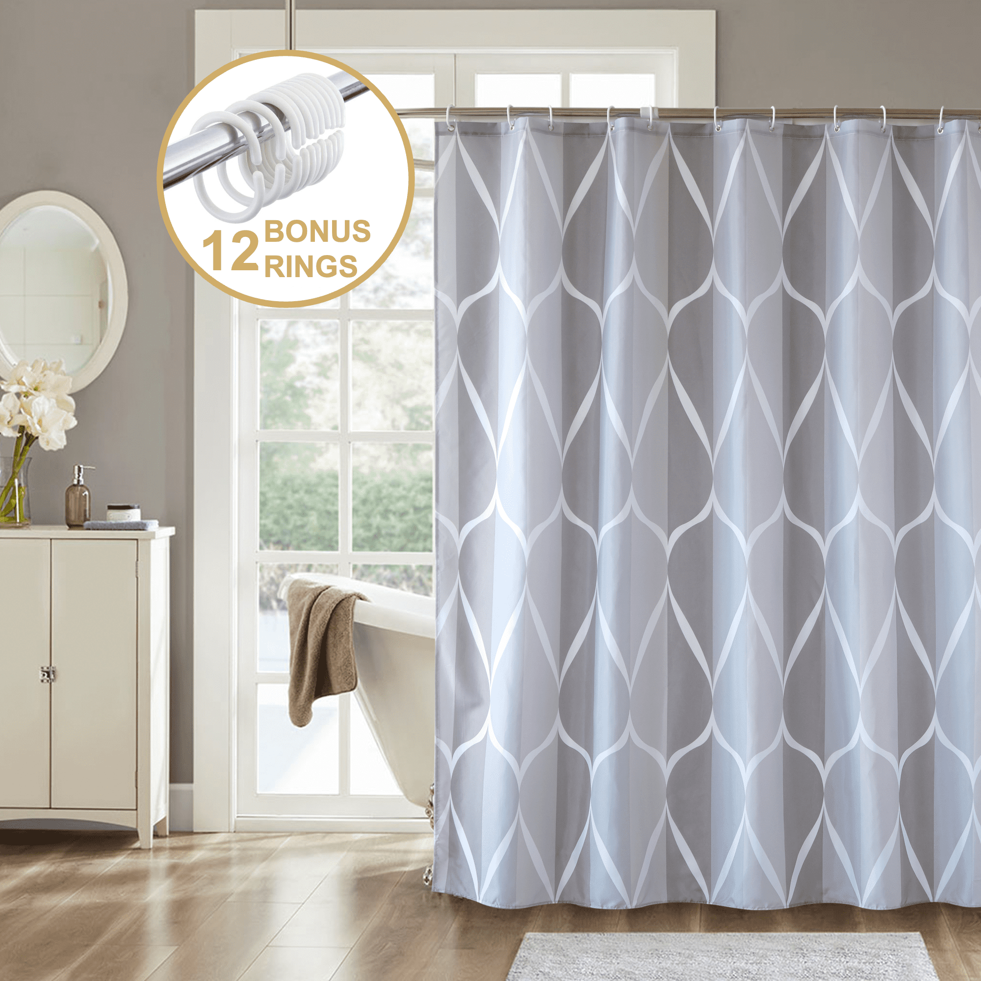 Click here for Comfitime Shower Curtain With Hooks - Heavy-Duty M... prices