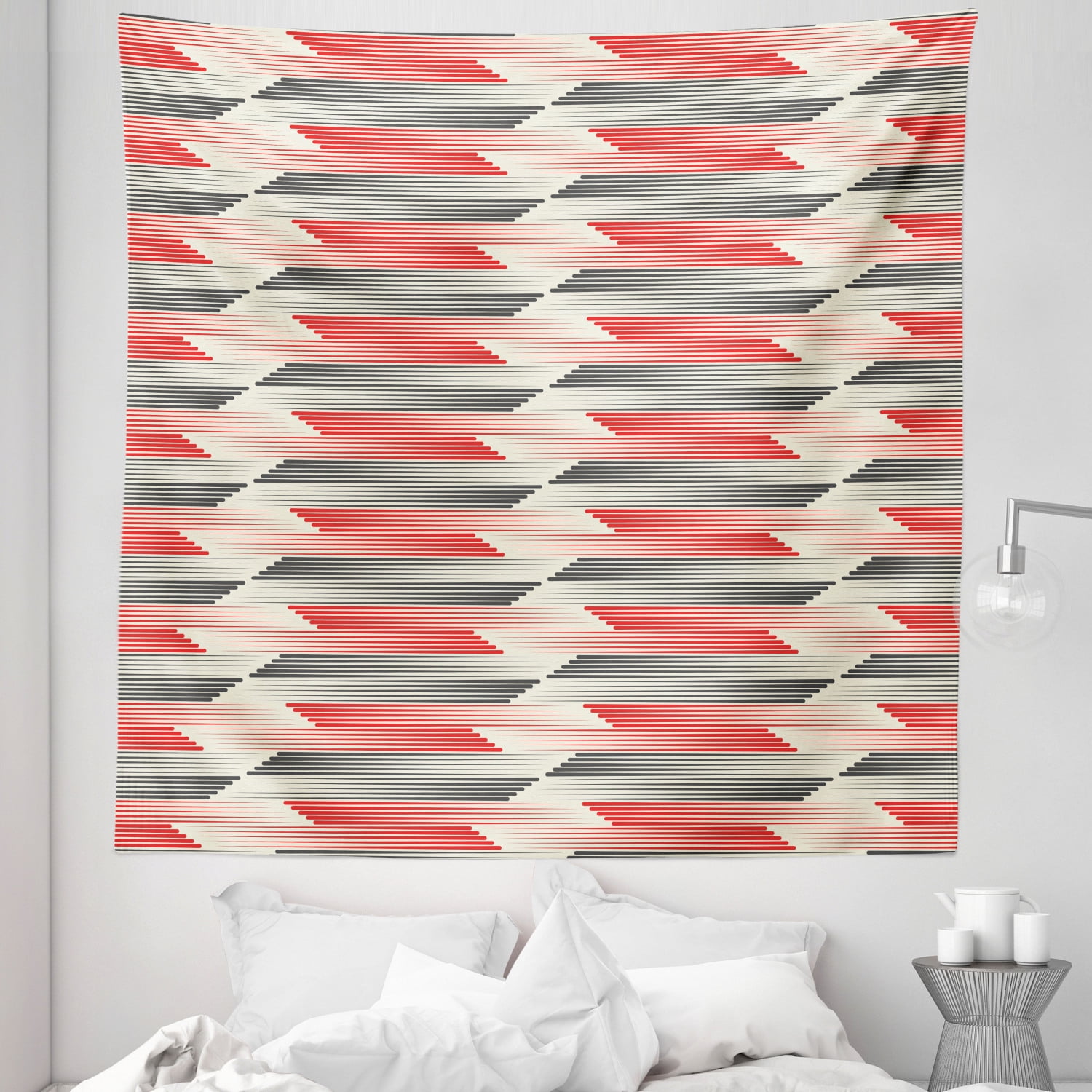Modern Tapestry, Geometric Graphic Grid Abstract Pattern with Thin and ...